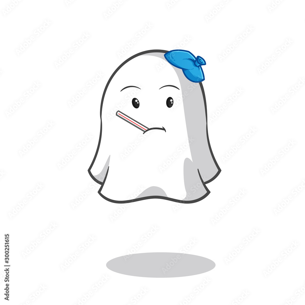 ghost sick mascot vector cartoon art illustration Stock Vector | Adobe Stock