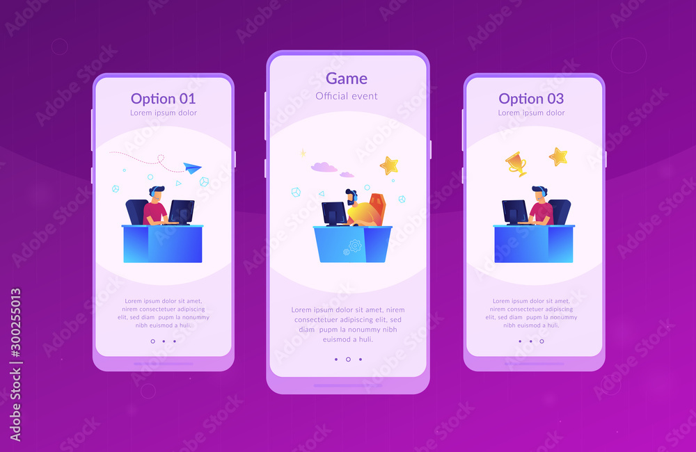 Professional gamers at table taking part in e-sport competition and ...