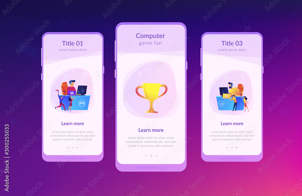 Two cyber sport players at computers competing for a trophy and fans ...