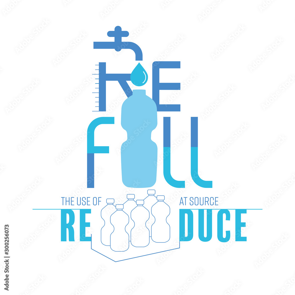 Tap water refill typographic design. Refill drinking water with ...