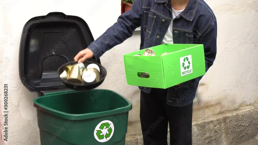 Scrap metal recycling. Aluminum drink cans, tin, steel, metal food cans ...