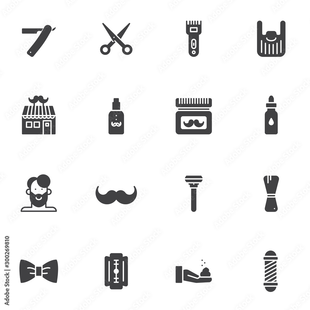 Barber shop vector icons set, modern solid symbol collection filled ...