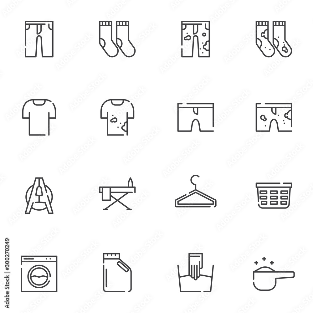Laundry line icons set. linear style symbols collection, outline signs ...