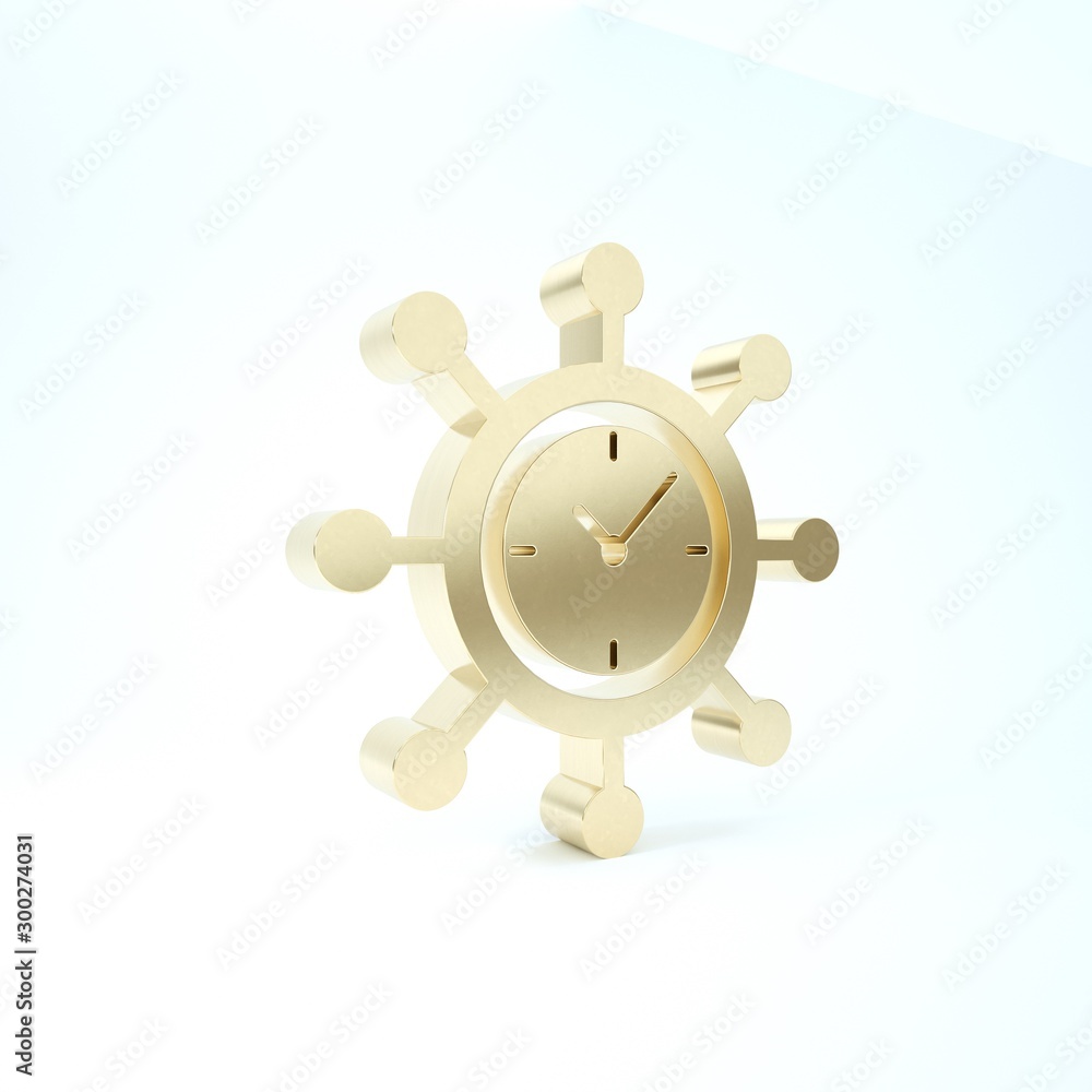 Gold Clock and gear icon isolated on white background. Time Management ...
