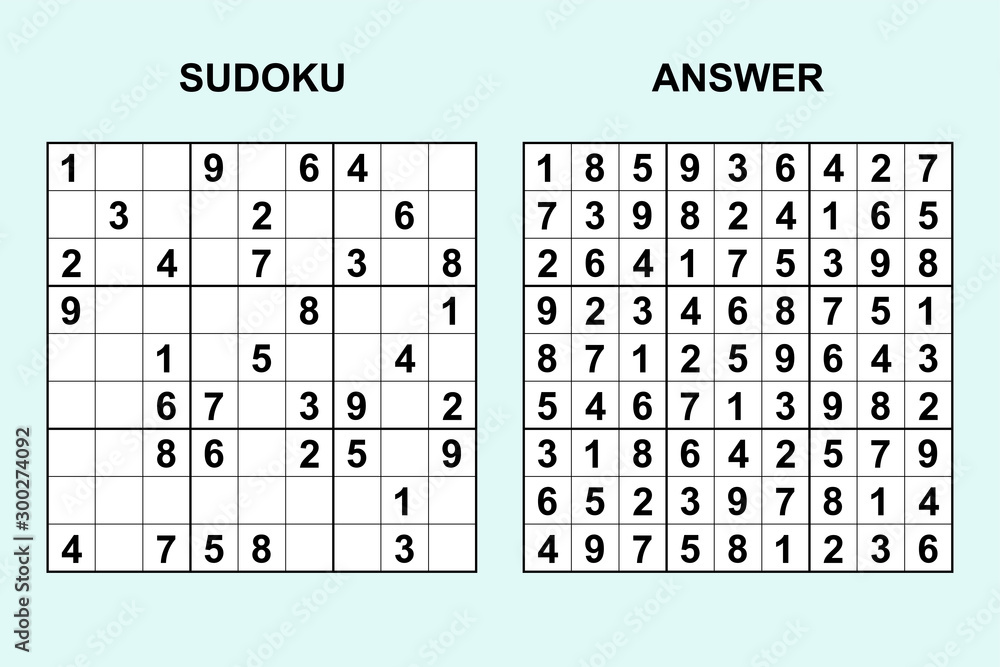 Vector sudoku with answer 278. Puzzle game with numbers. Stock Vector ...