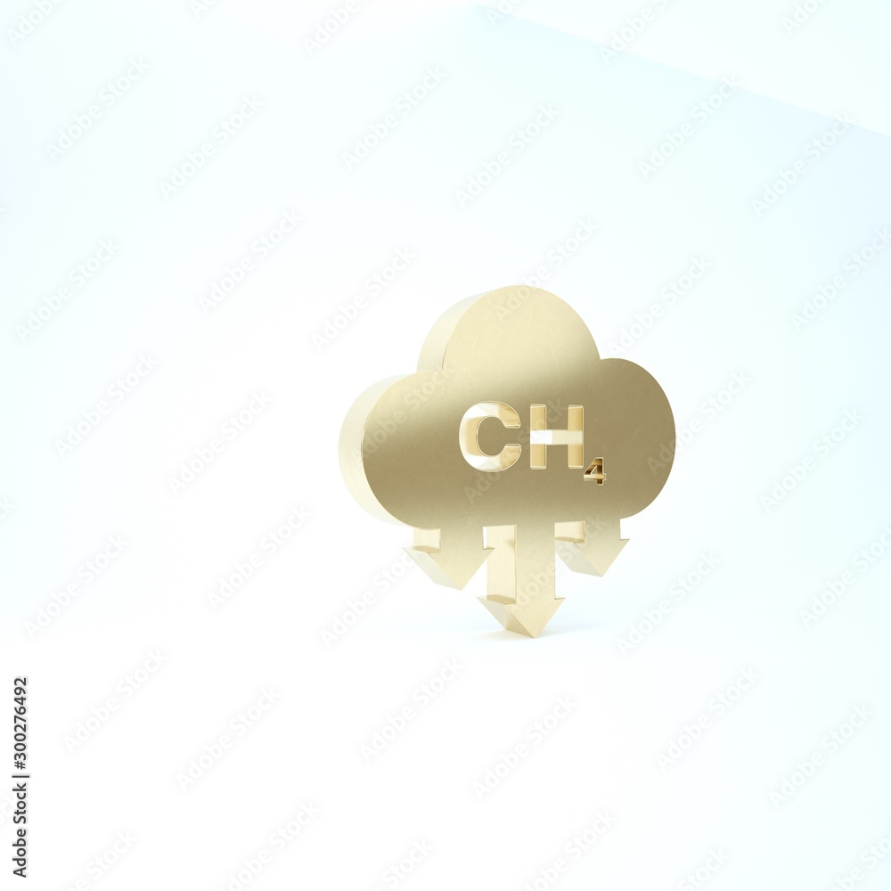 Gold Methane emissions reduction icon isolated on white background. CH4 ...