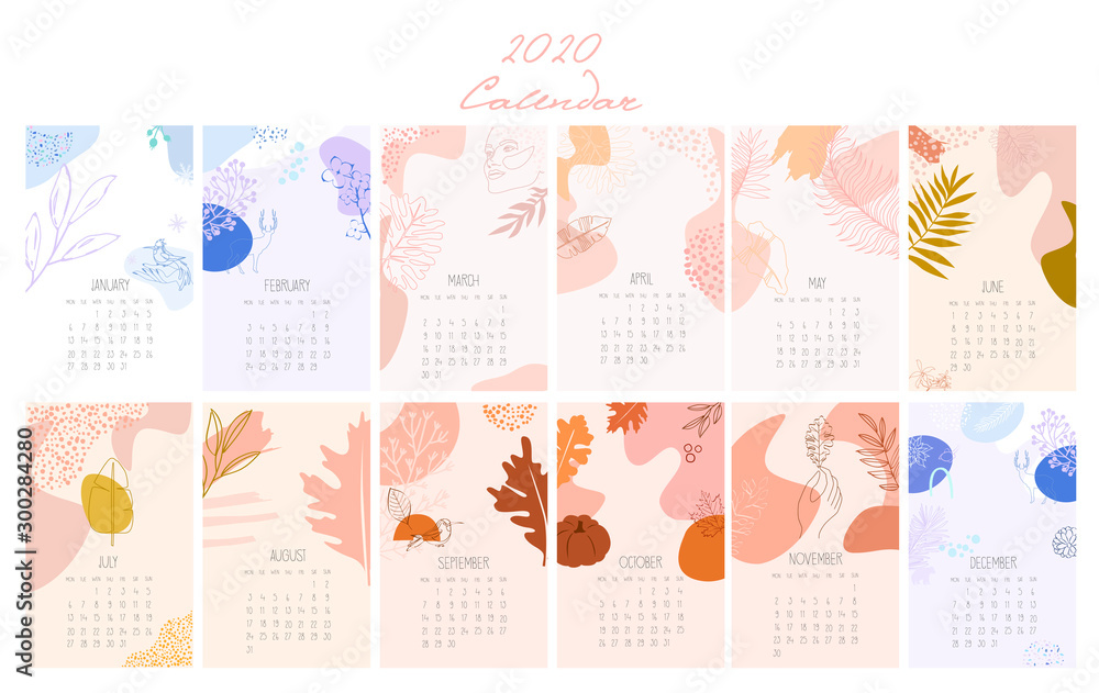 2020 Calendar with abstract minimalistic images. Yearly Planner for all ...