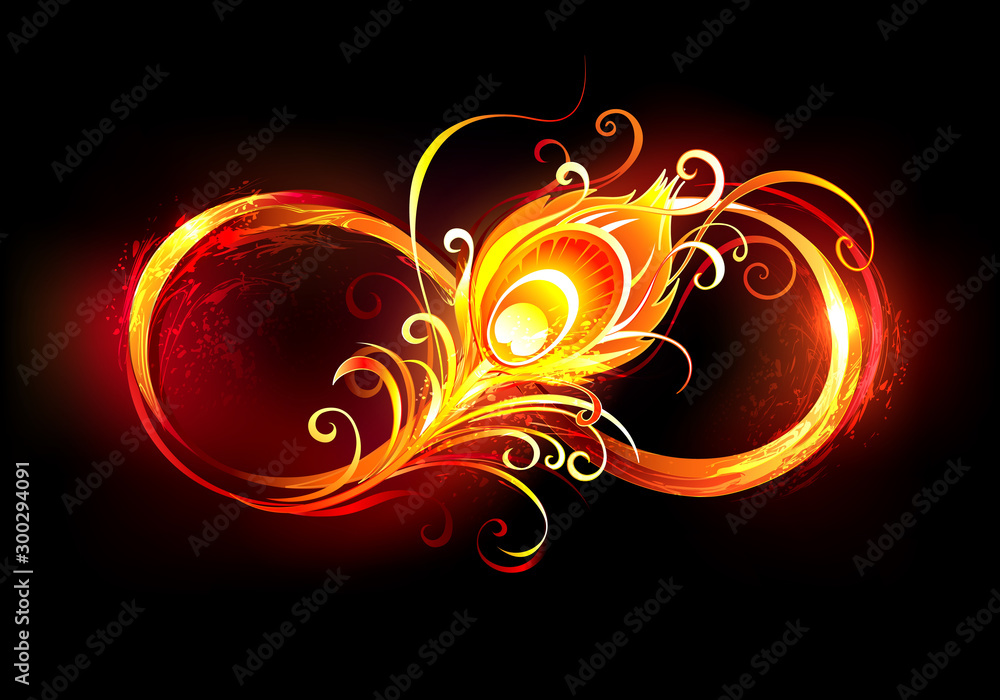 Fiery infinity symbol with peacock feather Stock Vector | Adobe Stock