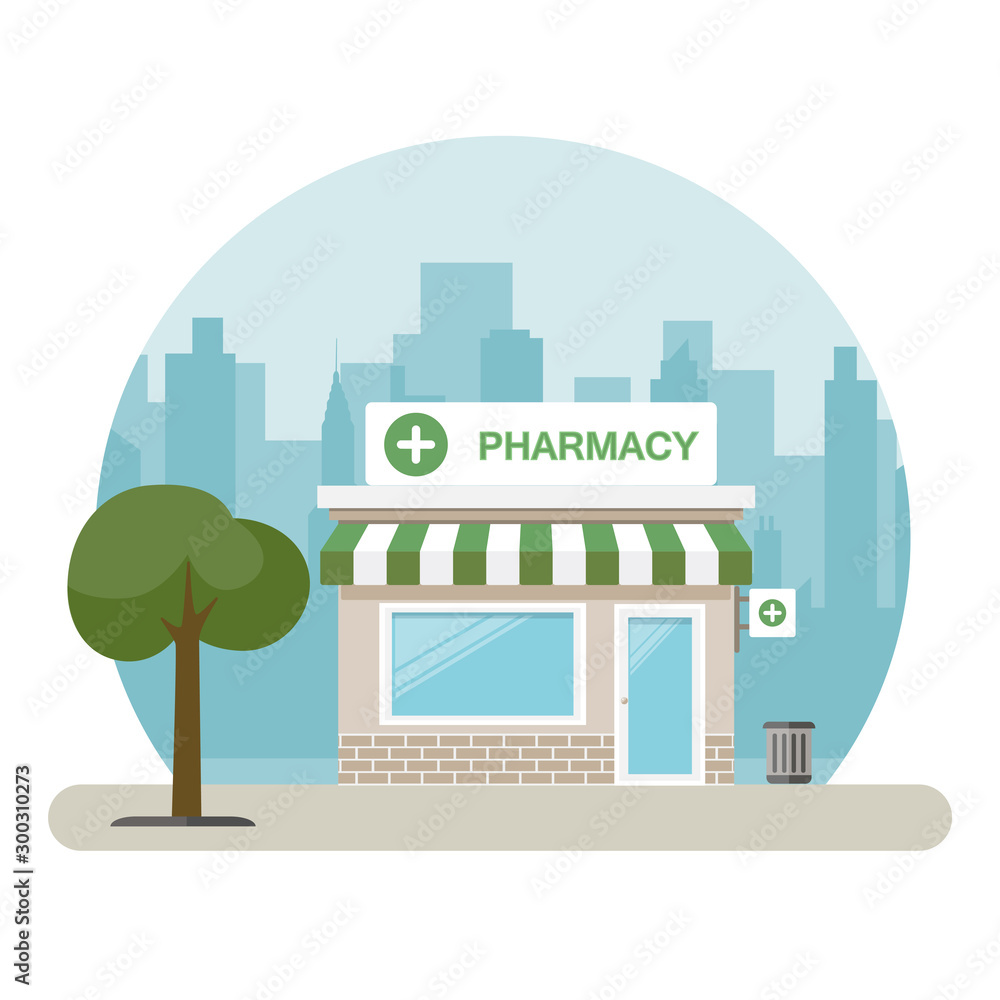 Pharmacy building in a big city. Vector illustration Stock Vector ...