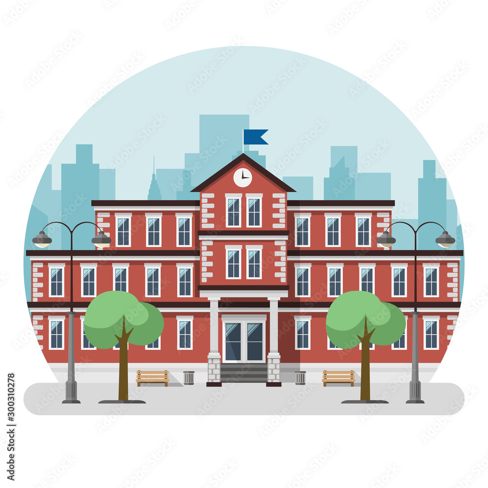 School building on a city background Stock Vector | Adobe Stock