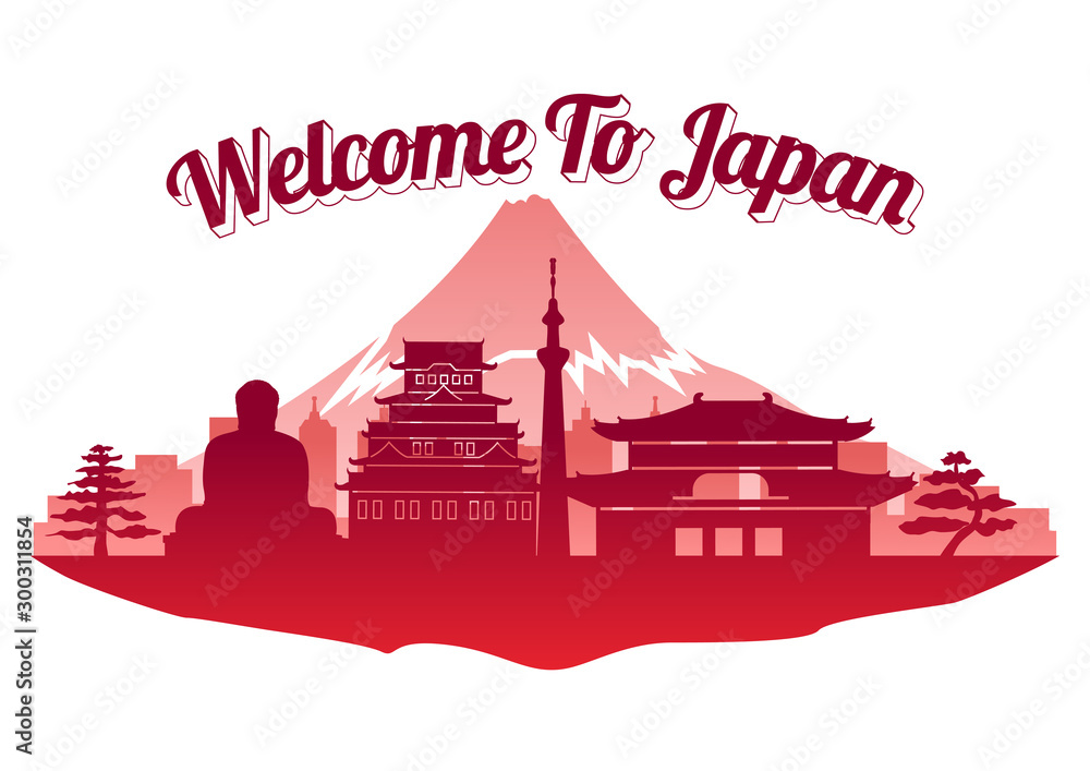 Japan top famous landmark silhouette style on island famous landmark ...