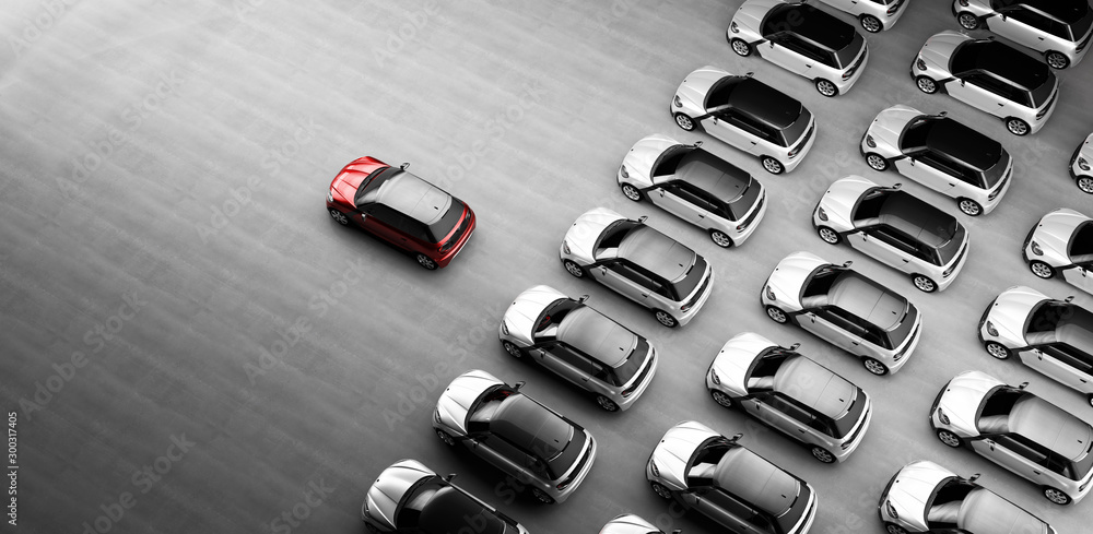 Small city cars fleet. A red car in front Stock Illustration | Adobe Stock