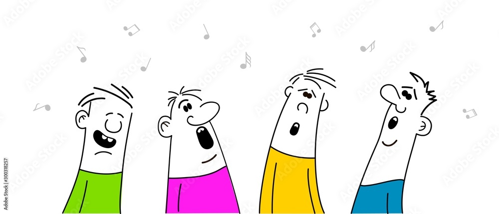 Men singing karaoke, cartoon vector illustration isolated on white ...