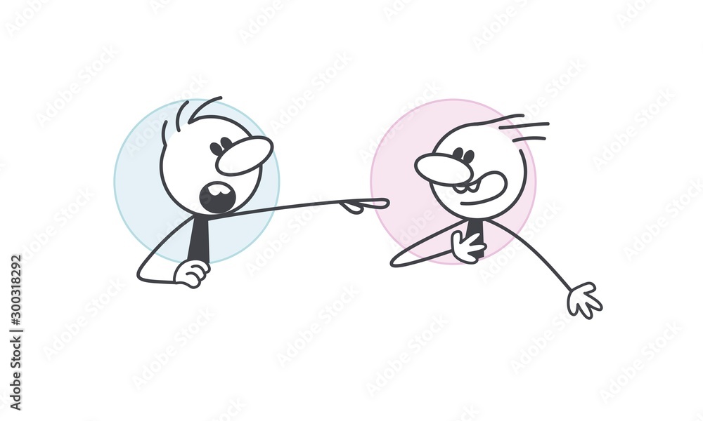 Two people talking. Stick figures in a round hole. Emotion expression ...