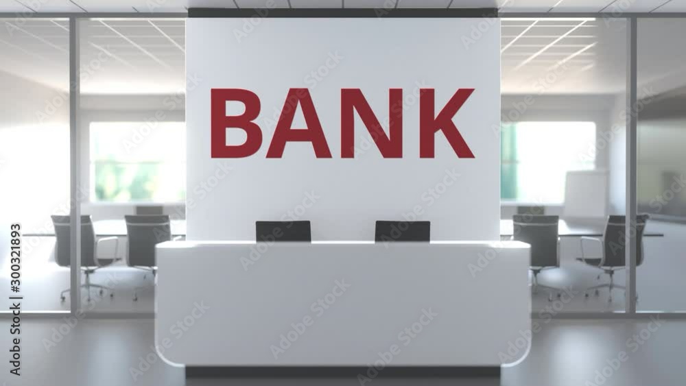 Modern office with meeting room and reception desk af a bank ...