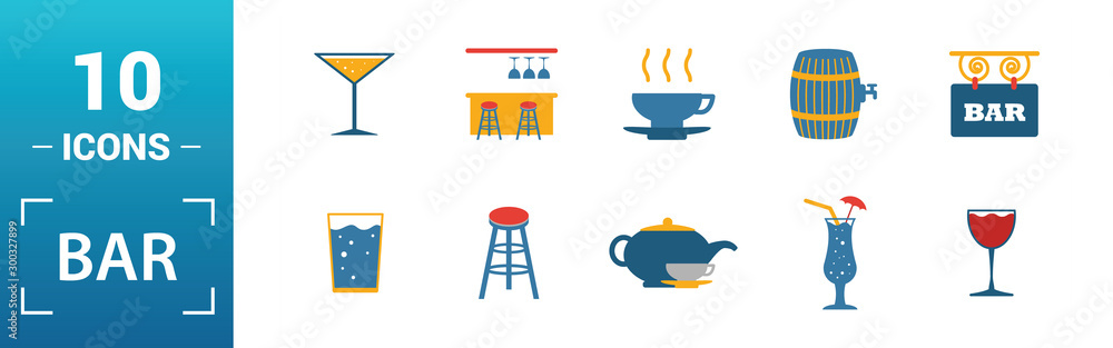 Bar - Restorant icon set. Include creative elements glass, beer ...