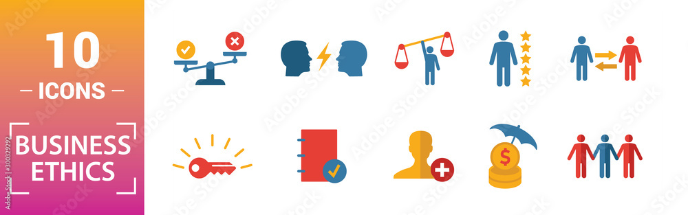 Vetor de Business Ethics icon set. Include creative elements csr, trust ...