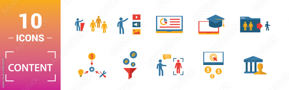 Content icon set. Include creative elements cost per click ...