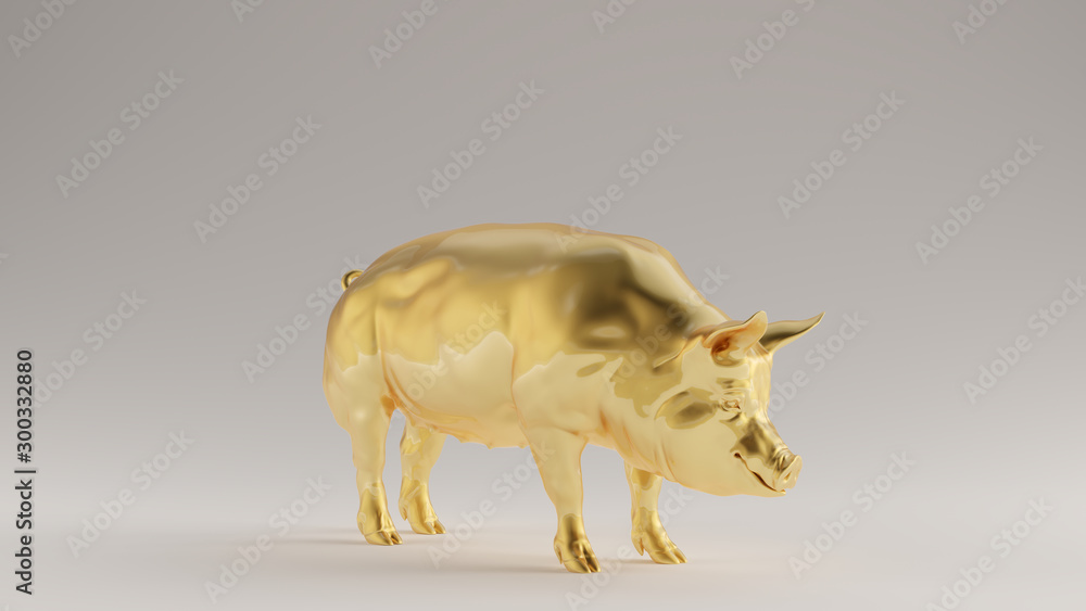 Gold Pig 3 Quarter Right View 3d illustration 3d render Stock ...