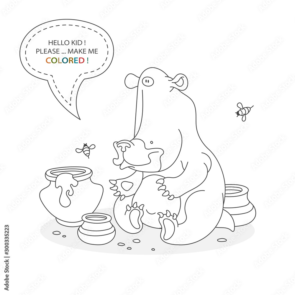 Black and white coloring book page. Cartoon character of a funny cute ...