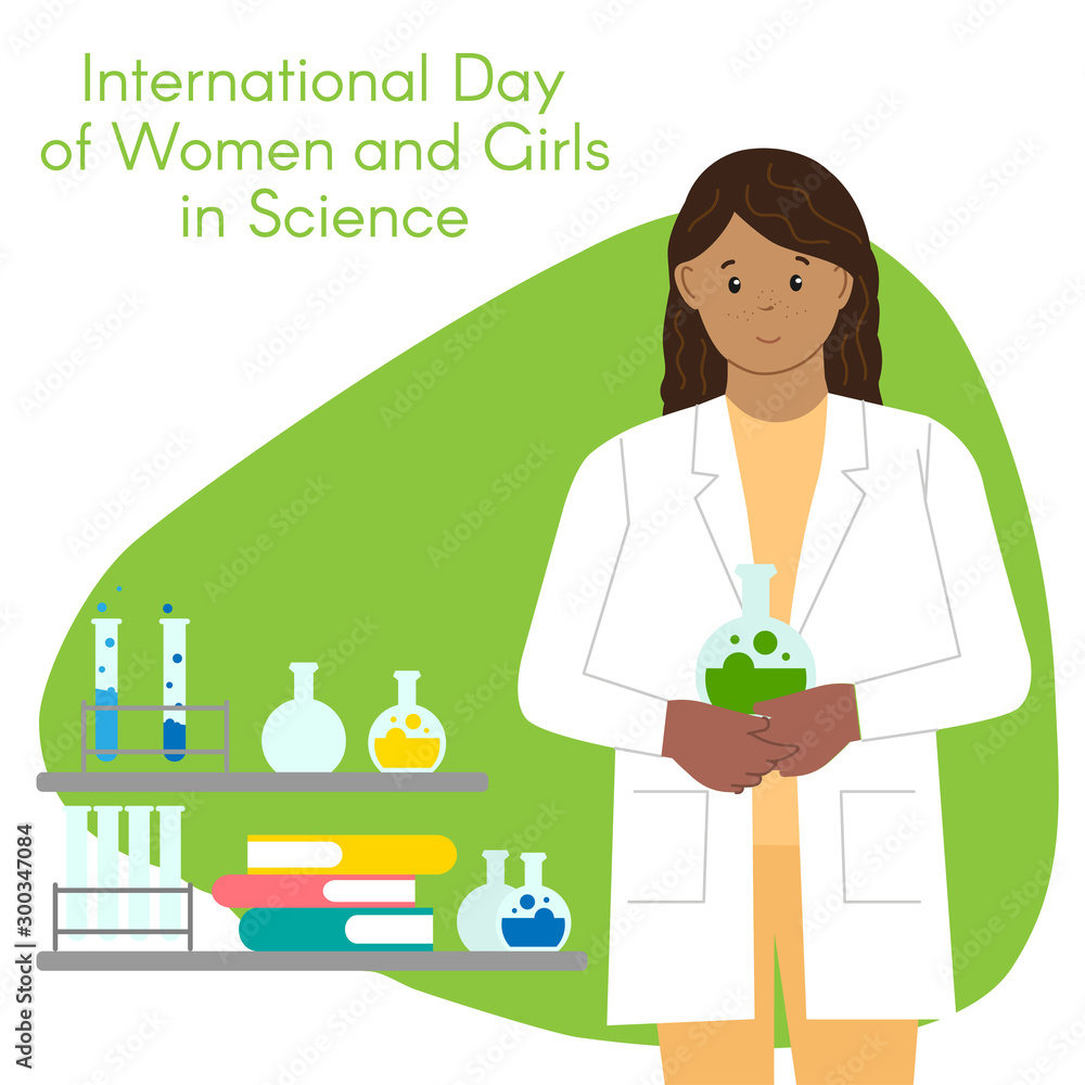 Dark-skinned female chemist with a test tube. International Day of ...