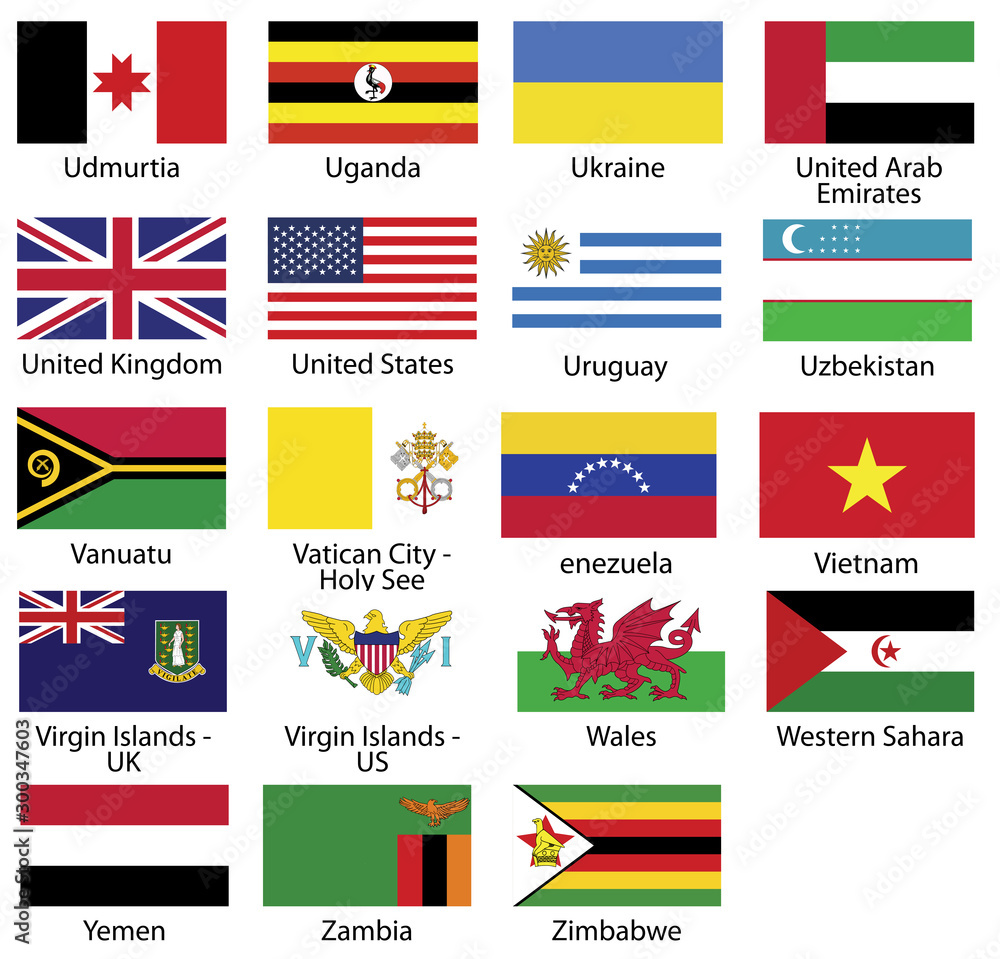 Set National Flags Of The World. Vector illustration on white ...