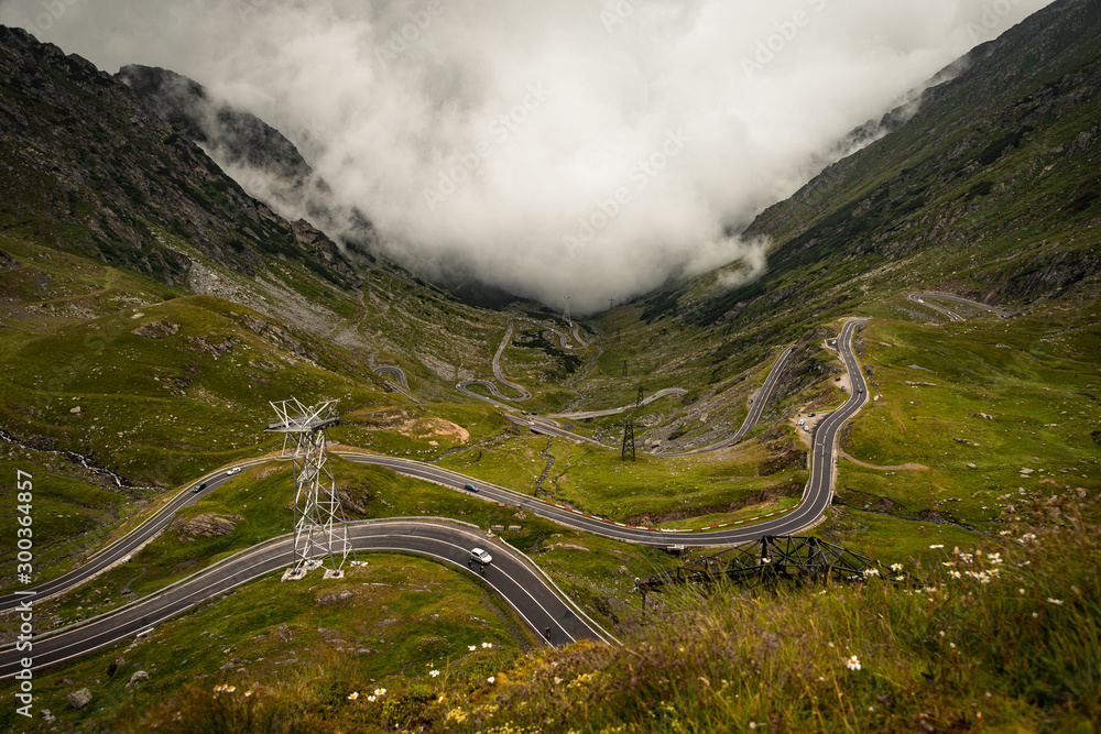 Endless road turns at the world famous mountain pass road ...