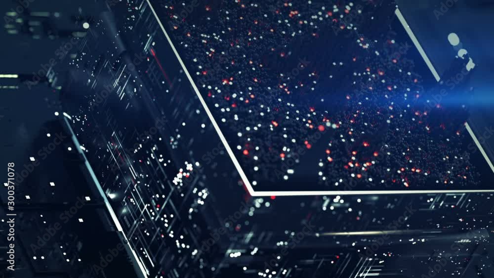 CPU is analyzing data flow. Futuristic technology design. Seamless loop 3D render animation with ...