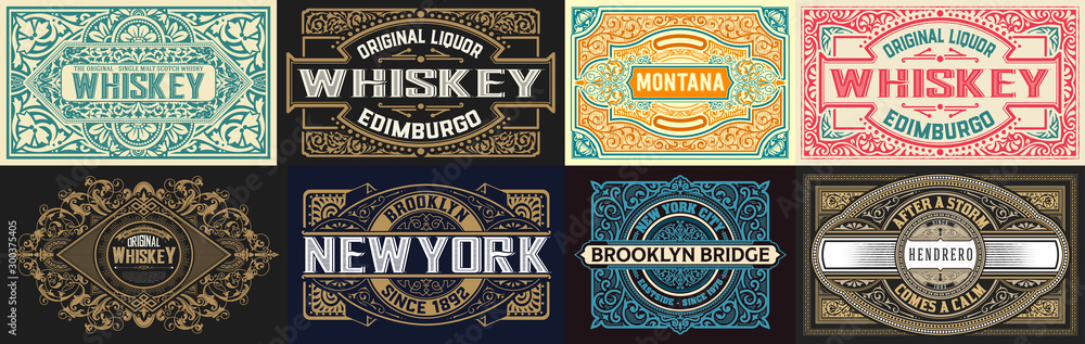 Set of 8 Liquor labels with design elements Stock Vector | Adobe Stock