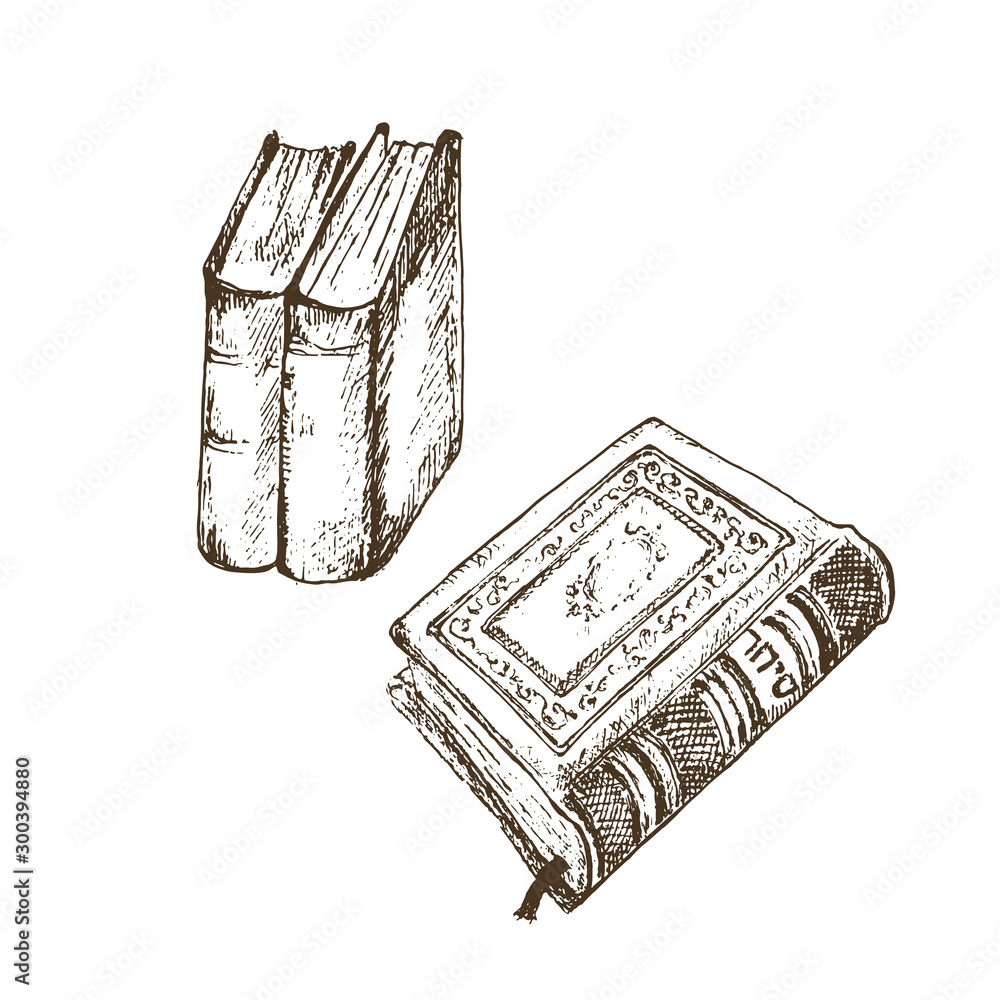 Vintage old books hand drawn sketch vector illustration. Old leather ...