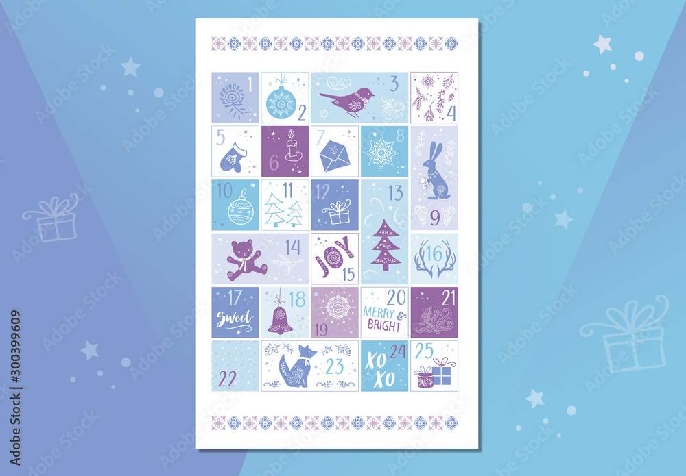Advent Calendar Poster with Christmas Illustrations Stock Template ...