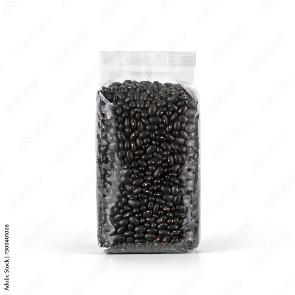 Black Kidney Beans in transparent plastic bag isolated on white ...