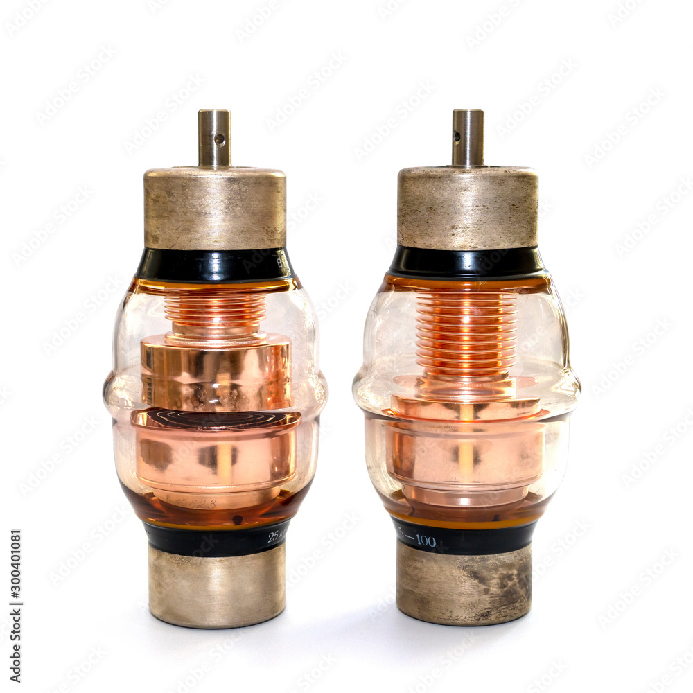 Two high voltage vacuum capacitors. Glass vacuum capacitor insulated ...