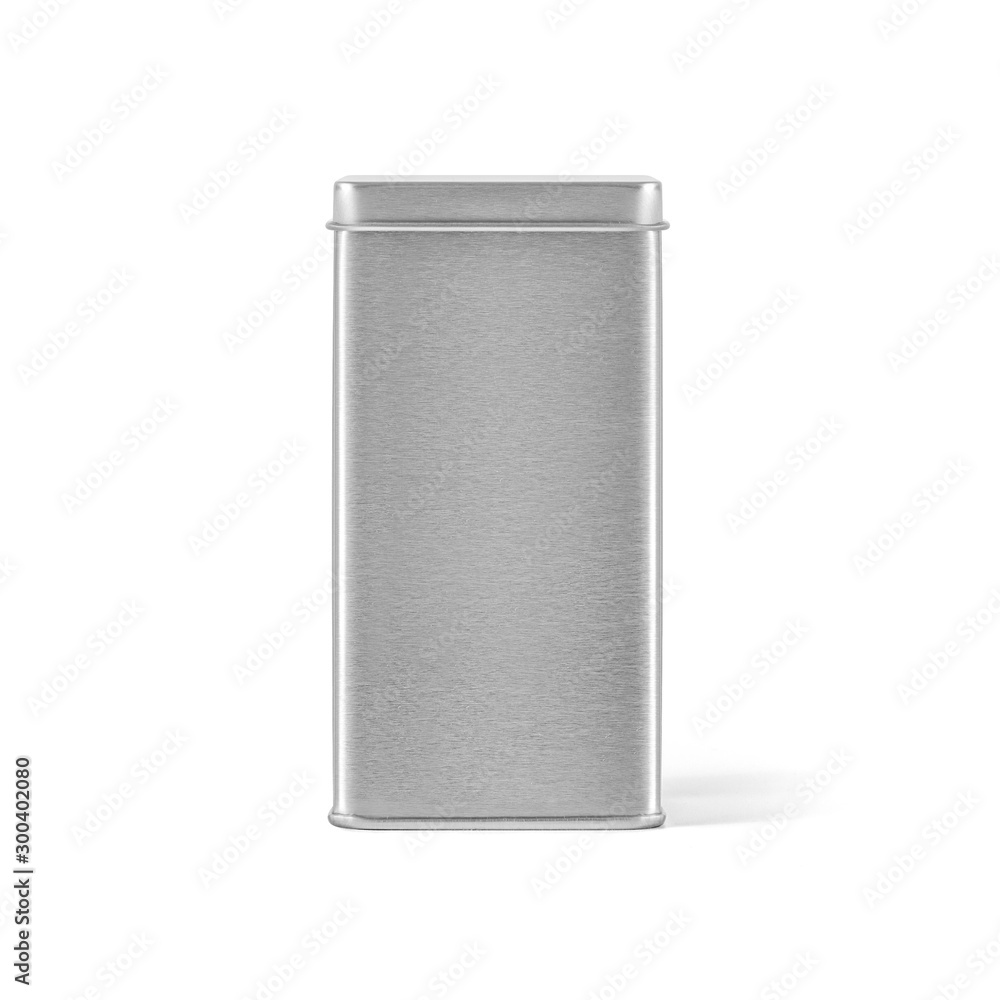 Square metal tin can box with lid isolated on white background ...