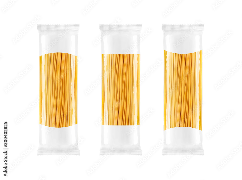 Spaghetti pasta transparent plastic bag package, with diffrent shapes ...