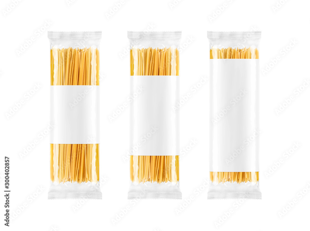 Spaghetti pasta transparent plastic bag package, with diffrent shapes ...