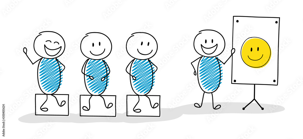 Leader concept - cartoon stickmen with smiley emoticon. Vector Stock ...