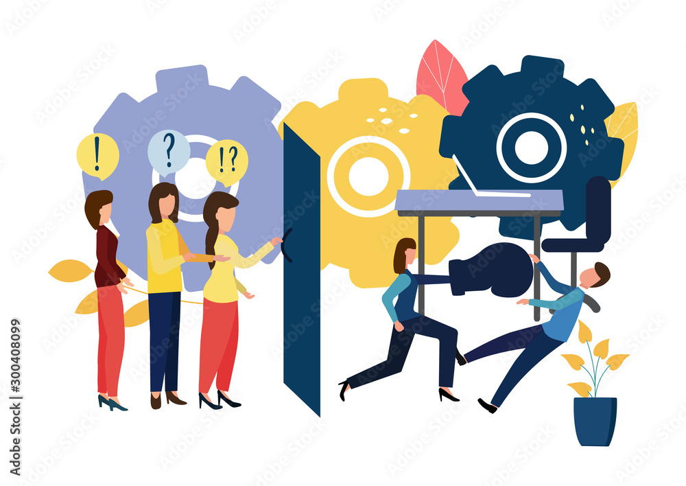 Woman beats the boss at work, conflict. Gender inequality and the fight ...