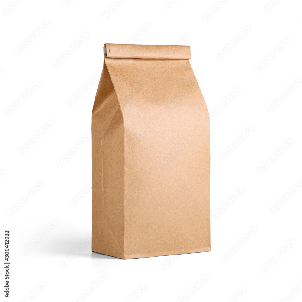 Brown craft tall paper bag packaging template isolated on white ...