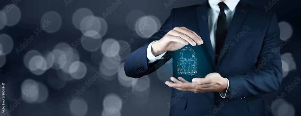 business man hand lock in screen Stock Photo | Adobe Stock