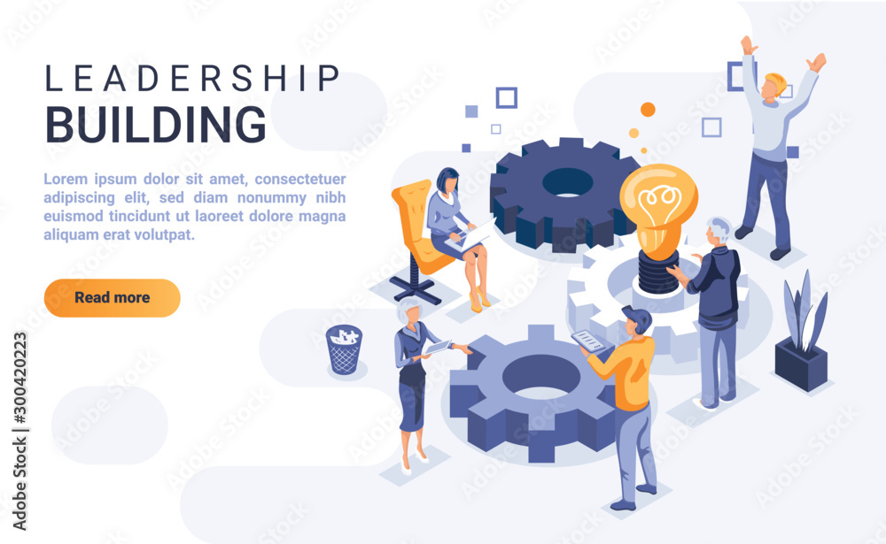 Leadership building landing page vector template with isometric ...