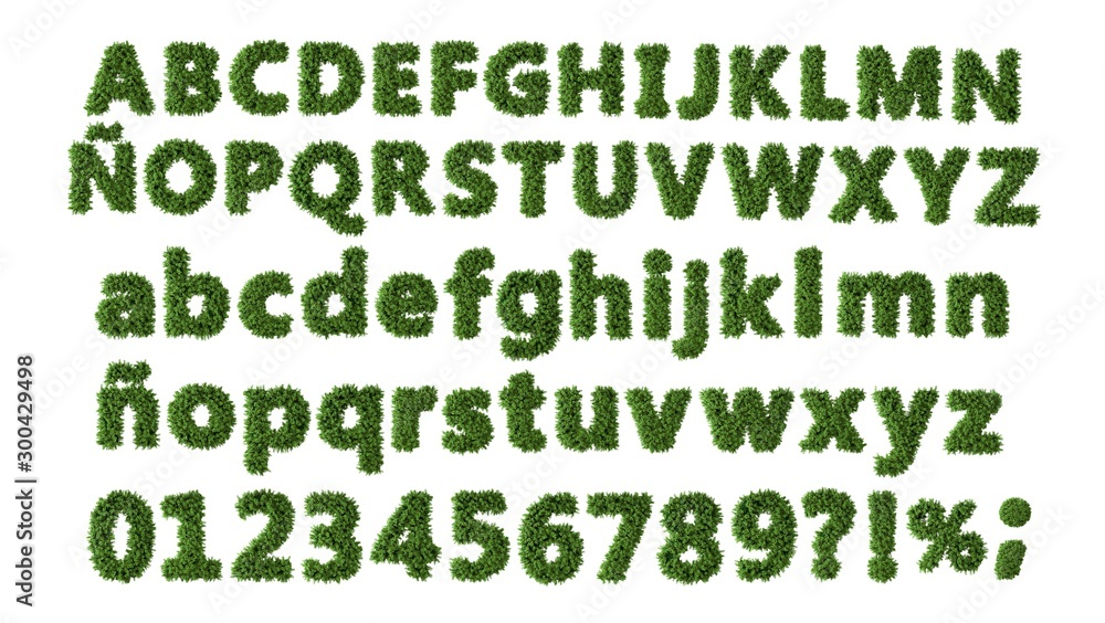 Complete plant style alphabet, pine / fir leaves. Stock Illustration ...