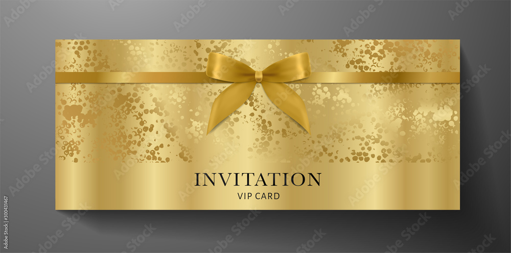 Luxurious VIP Invitation template with gold bow, ribbon on golden ...