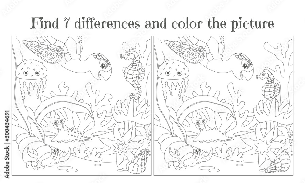 Poster Find the seven differences and color the picture – Wall Art ...