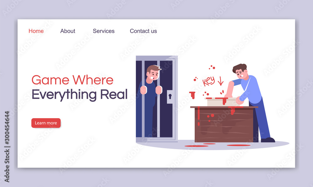 Game where everything real landing page vector template. Escape room ...