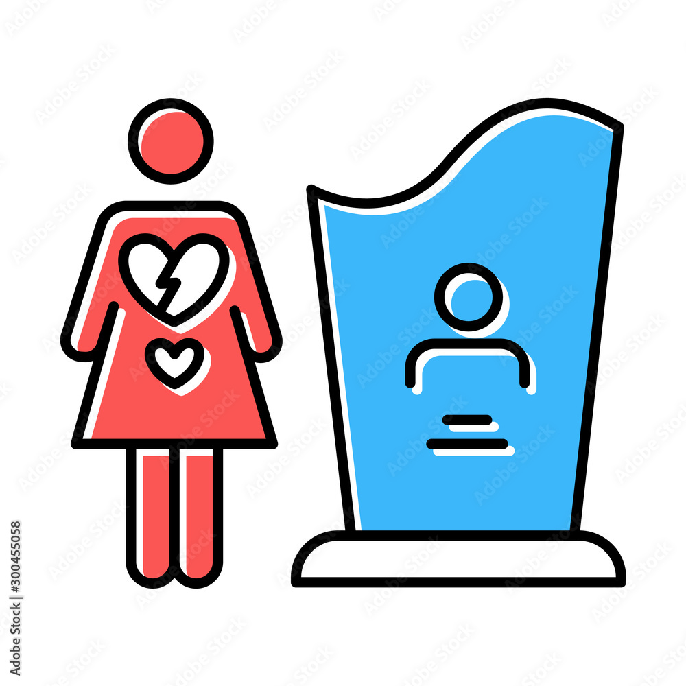 Maternal mortality color icon. Woman grieving, man death. Girl ...