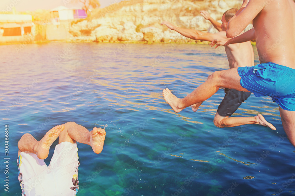 Fotografia do Stock: Group of happy crazy people having fun jumping in ...