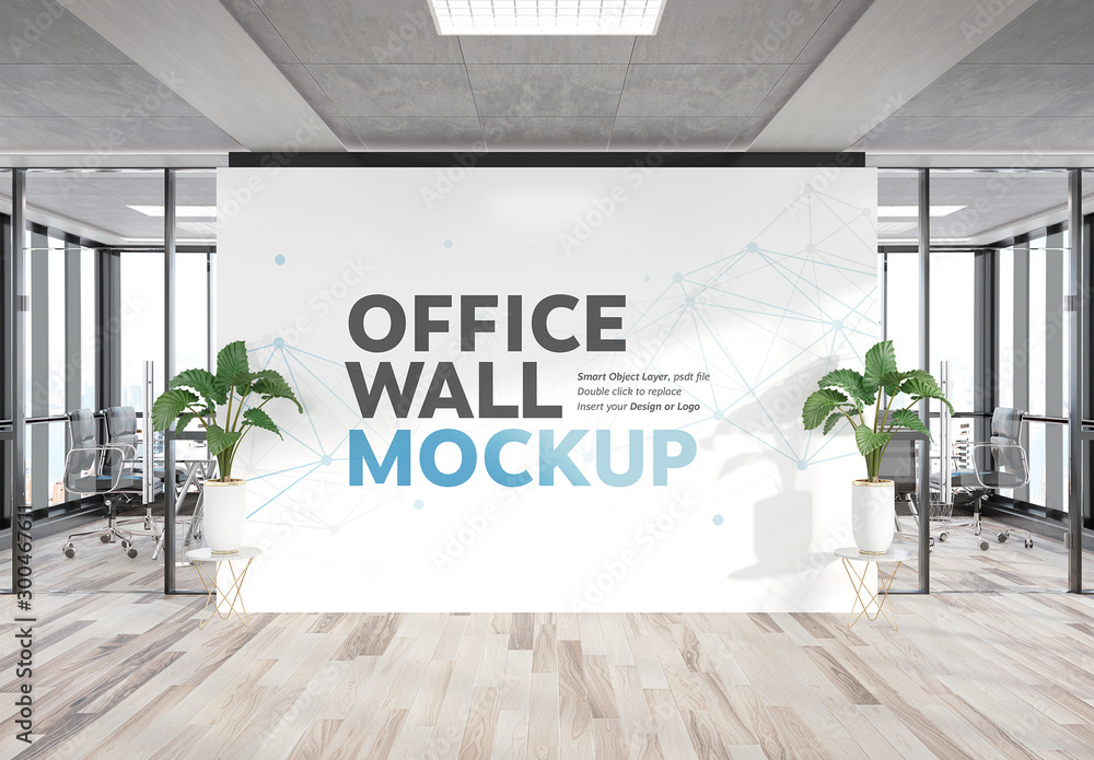 Billboard Wall in Office Mockup Stock Template | Adobe Stock