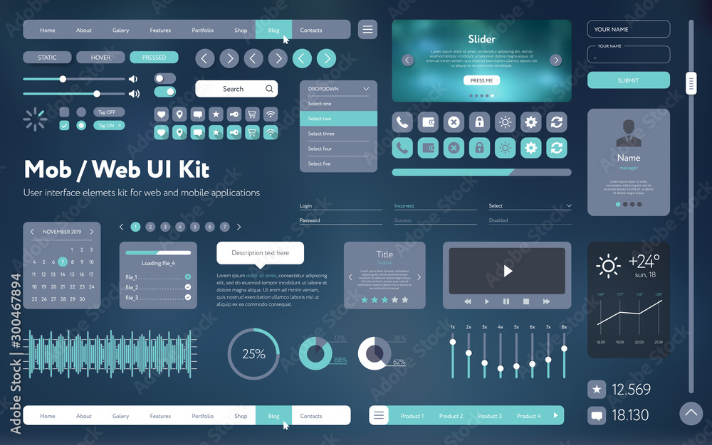 Flat Mobile Web UI Kit. Universal user interface for designing ...