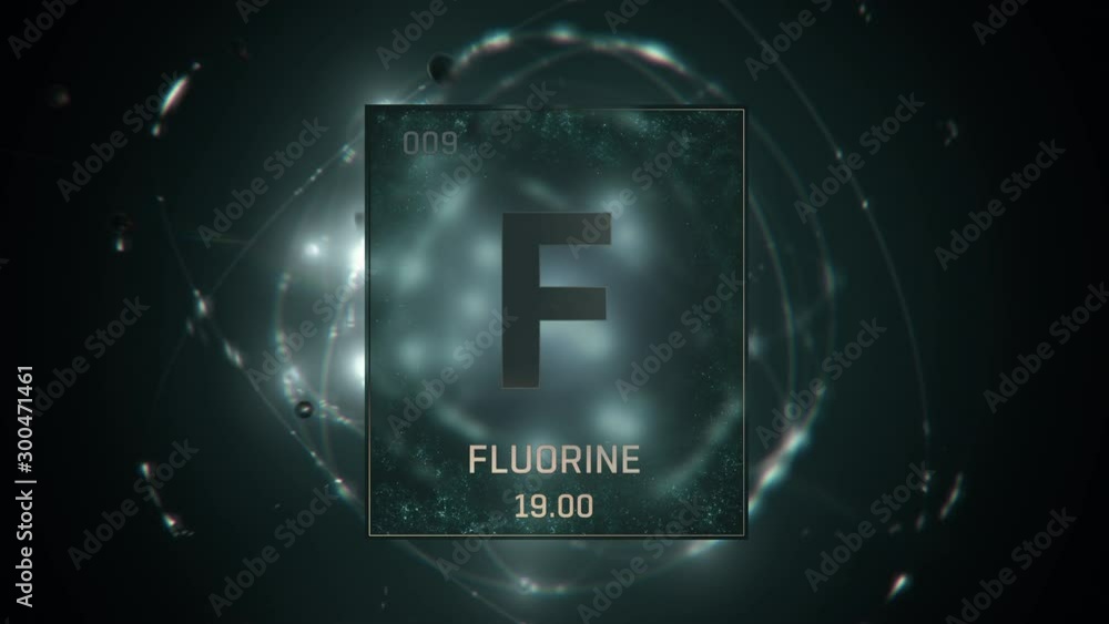 Fluorine as Element 9 of the Periodic Table. Seamlessly looping 3D ...